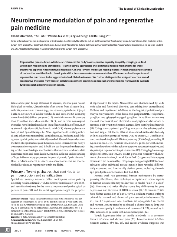 (PDF) Neuroimmune modulation of pain and regenerative pain medicine
