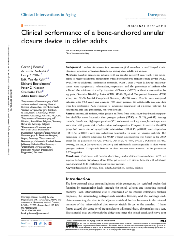 (PDF) Clinical performance of a bone-anchored annular closure device in ...