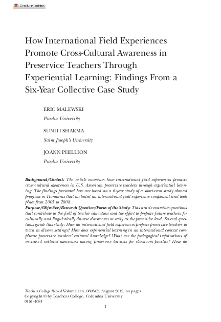 (PDF) How International Field Experiences Promote Cross-Cultural ...