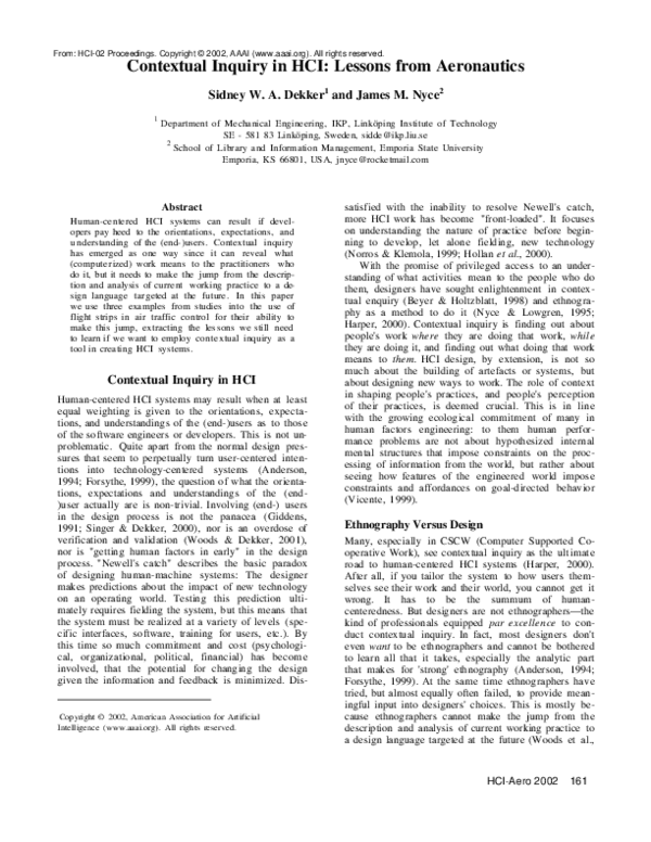 (PDF) Contextual Inquiry in HCI: Lessons from Aeronautics