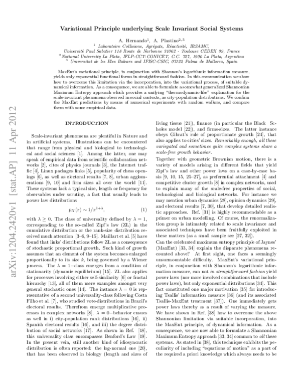 Pdf Variational Principle Underlying Scale Invariant Social Systems
