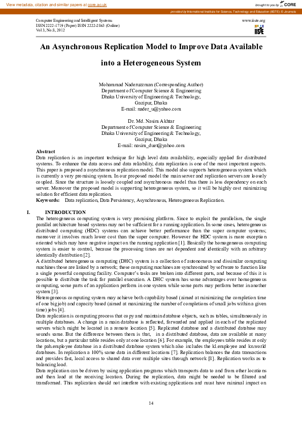 (PDF) An Asynchronous Replication Model to Improve Data Available into a Heterogeneous System