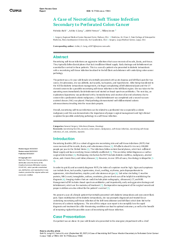 (PDF) A Case of Necrotizing Soft Tissue Infection Secondary to ...