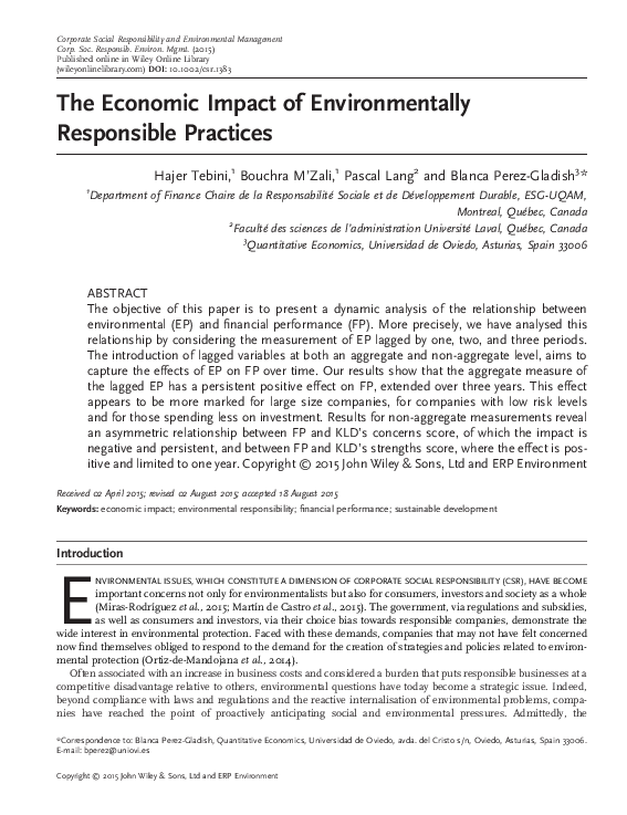 (PDF) The Economic Impact of Environmentally Responsible Practices