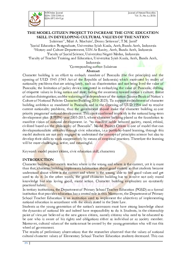 (PDF) The Model Citizen Project to Increase the Civic Education Skill ...