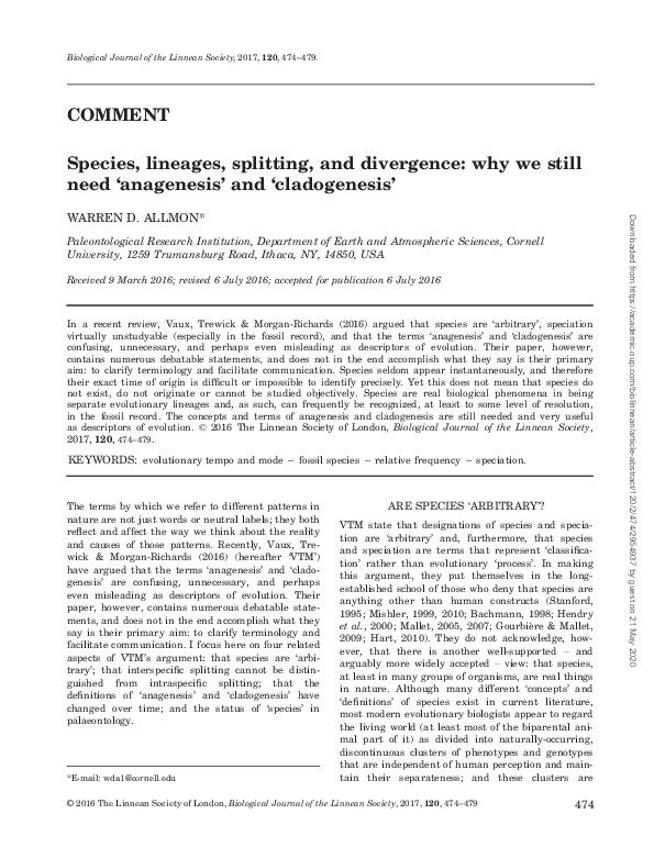 (PDF) Species, lineages, splitting, and divergence: why we still need ...