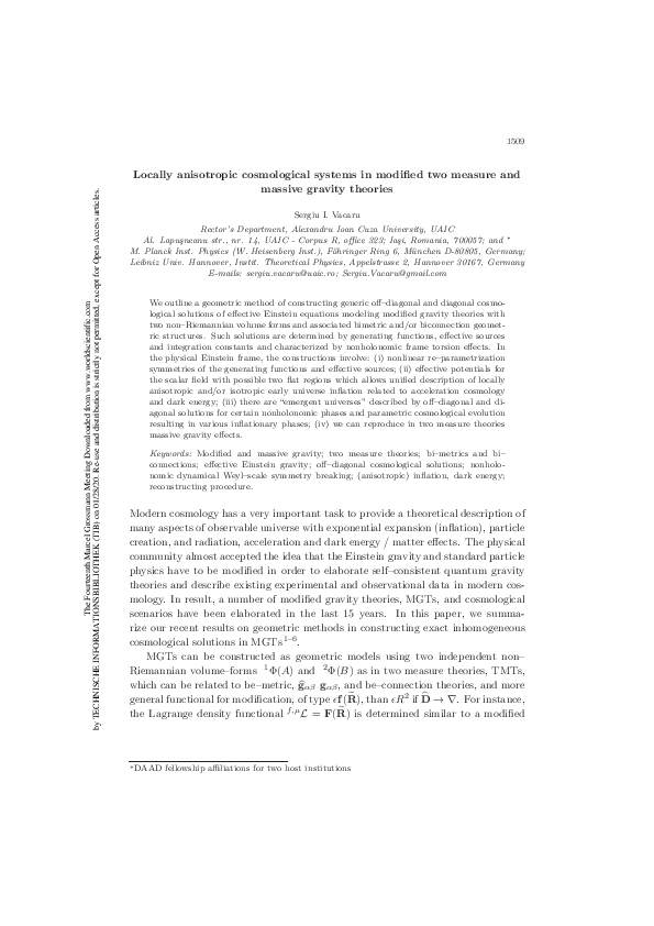 Pdf Locally Anisotropic Cosmological Systems In Modified Two Measure