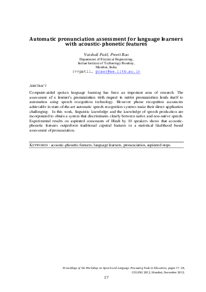 (PDF) Automatic pronunciation assessment for language learners with ...