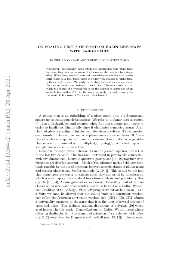 (PDF) On scaling limits of random Halin-like maps with large faces