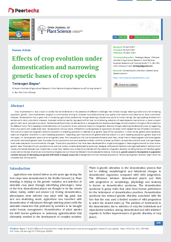 (PDF) Effects of crop evolution under domestication and narrowing ...