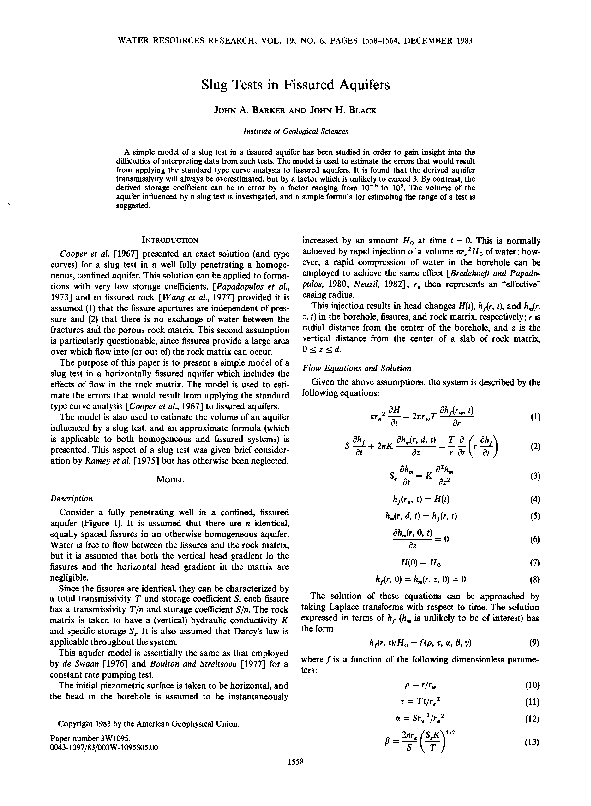 (PDF) Slug tests in fissured aquifers