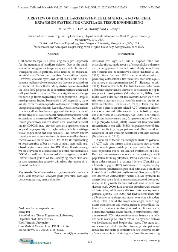 (PDF) A review of decellularized stem cell matrix: a novel cell expansion system for cartilage ...