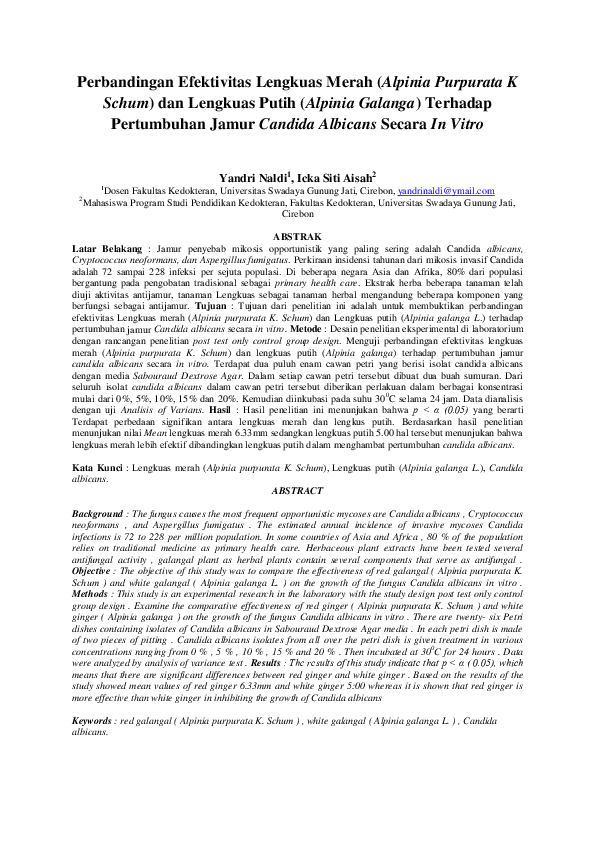 (PDF) Perbandingan Efektivitas Lengkuas Merah (Alpinia Purpurata K ...