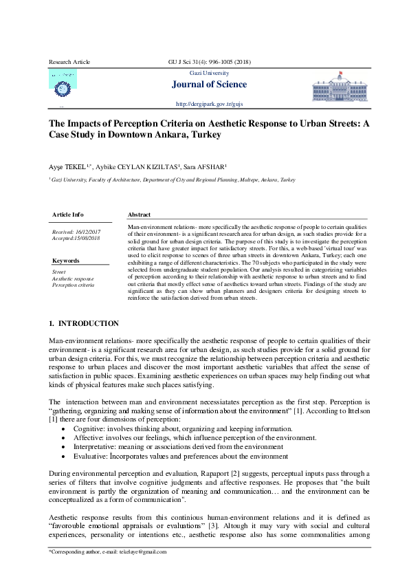 (PDF) The Impacts of Perception Criteria on Aesthetic Response to Urban ...