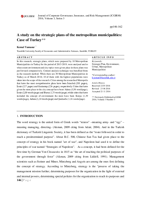 (PDF) A study on the strategic plans of the metropolitan municipalities ...