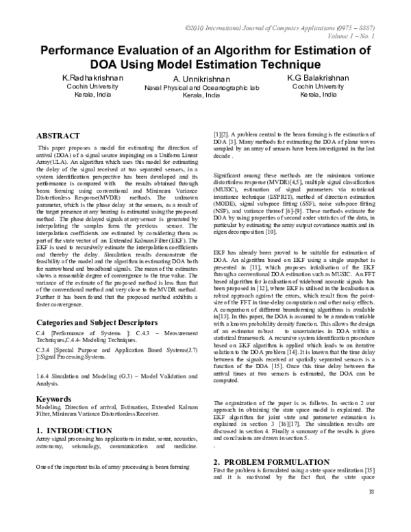 Pdf Performance Evaluation Of An Algorithm For Estimation Of Doa 3888