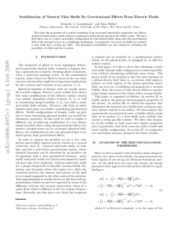 (PDF) Stabilization of neutral thin shells by gravitational effects ...