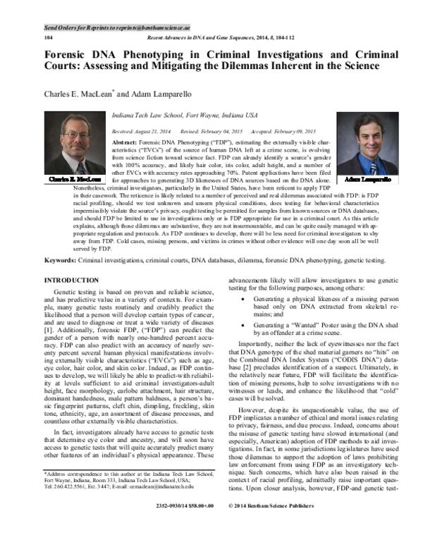 (PDF) Forensic DNA Phenotyping in Criminal Investigations and Criminal ...