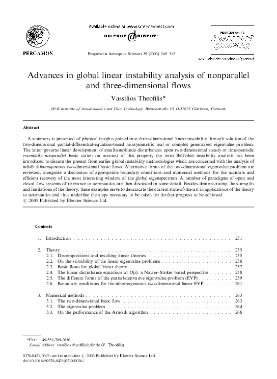 (PDF) 2003 - Advances in global linear instability analysis of nonparallel and three-dimensional ...