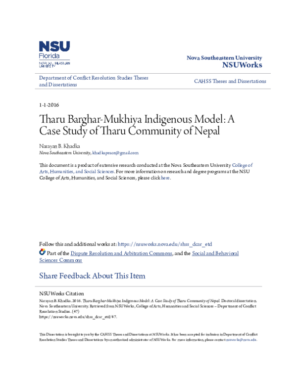 (PDF) Tharu Barghar-Mukhiya Indigenous Model: A Case Study of Tharu ...