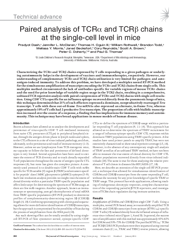 (PDF) Paired analysis of TCRα and TCRβ chains at the single-cell level ...