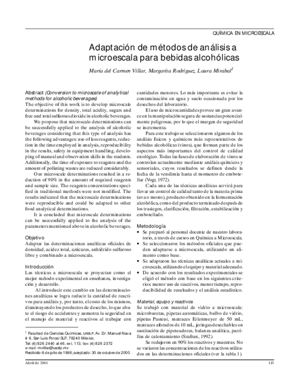 (PDF) Adaptación de métodos de análisis a microescala para bebidas ...