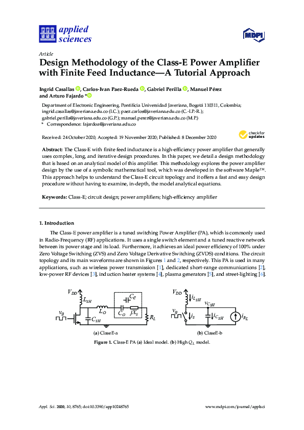 Pdf Design Methodology Of The Class E Power Amplifier With Finite Feed Inductance—a Tutorial