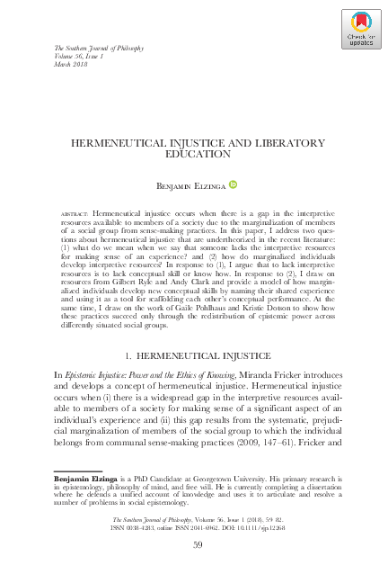 (PDF) Hermeneutical Injustice and Liberatory Education