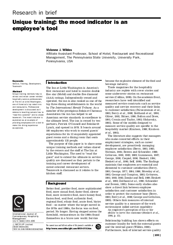 (PDF) Unique training: the mood indicator is an employee’s tool