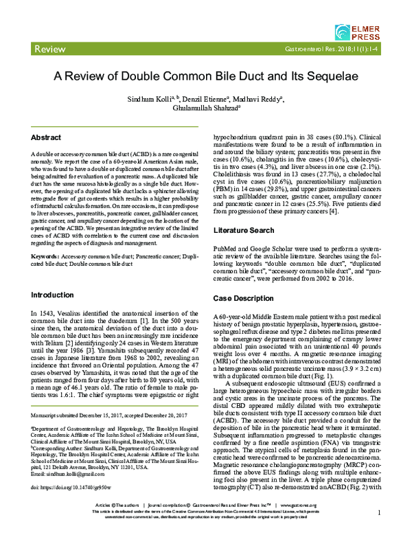 Pdf A Review Of Double Common Bile Duct And Its Sequelae