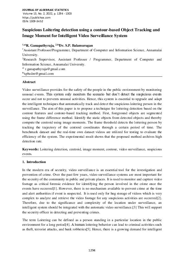Pdf Suspicious Loitering Detection Using A Contour Based Object