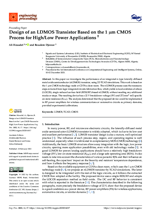 (PDF) Design of an LDMOS Transistor Based on the 1 µm CMOS Process for ...