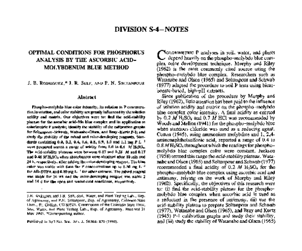 (PDF) Optimal Conditions for Phosphorus Analysis by the Ascorbic Acid ...