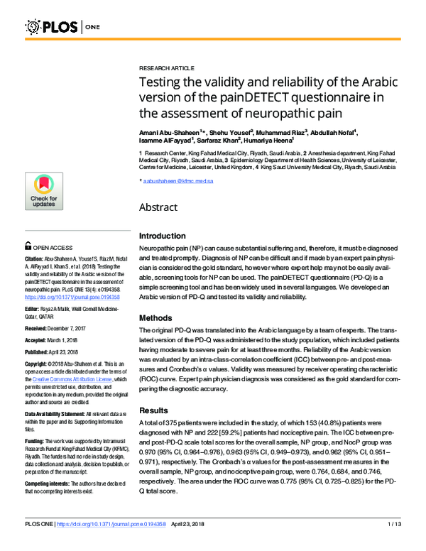 (PDF) Testing the validity and reliability of the Arabic version of the ...