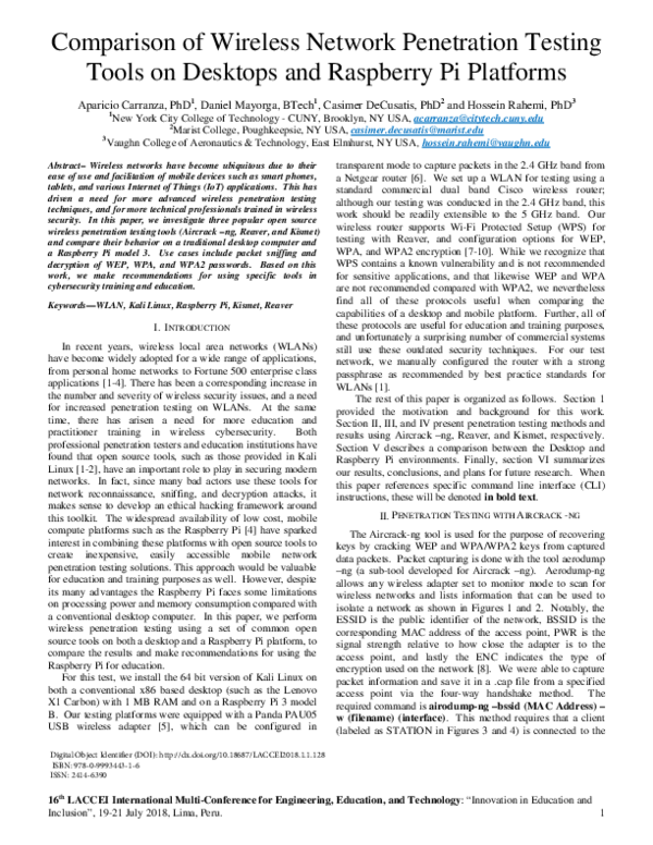 (PDF) Comparison of Wireless Network Penetration Testing Tools on ...