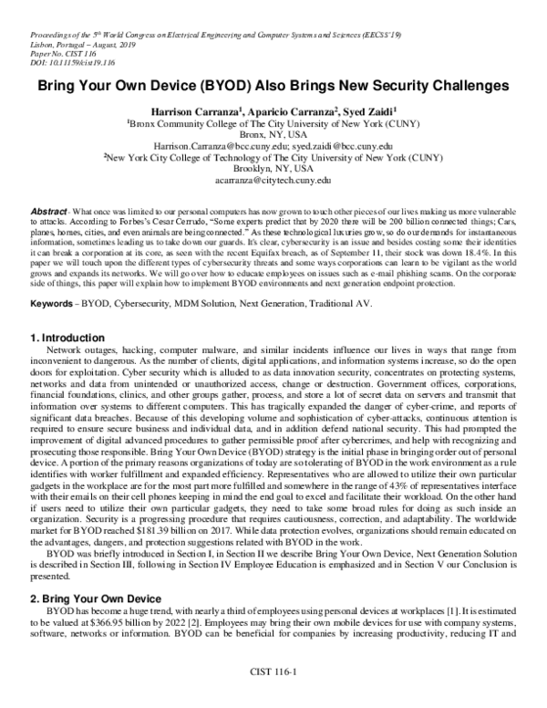 (PDF) Bring Your Own Device (BYOD) Also Brings New Security Challenges