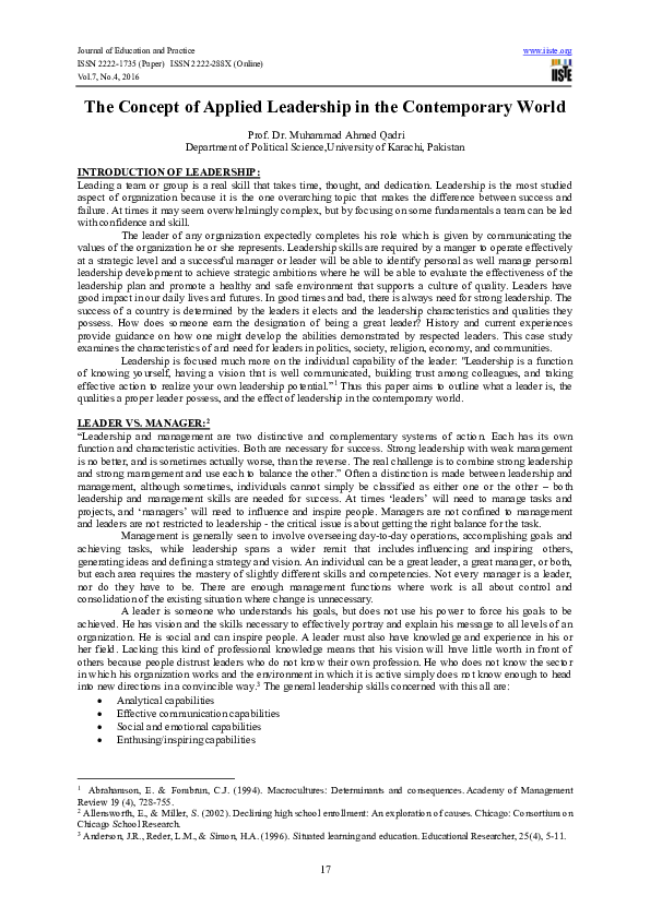 (PDF) The Concept of Applied Leadership in the Contemporary World