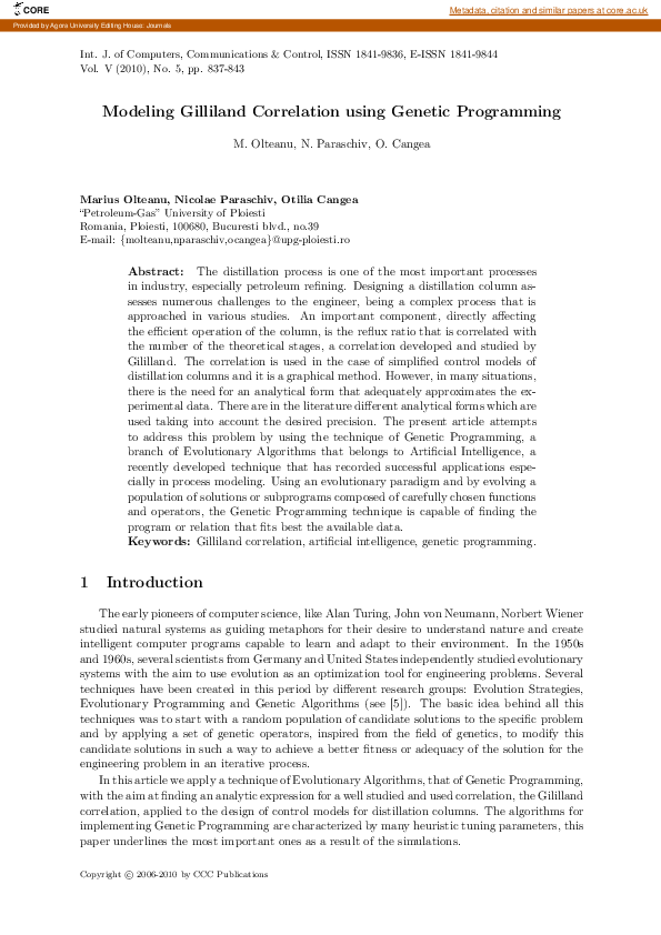(PDF) Modeling Gilliland Correlation using Genetic Programming