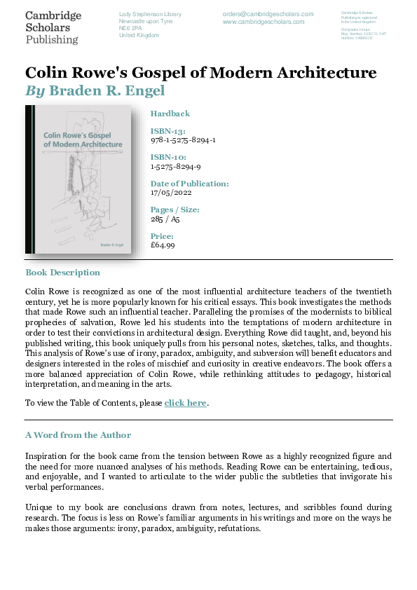 (PDF) PRESS RELEASE: Colin Rowe's Gospel of Modern Architecture