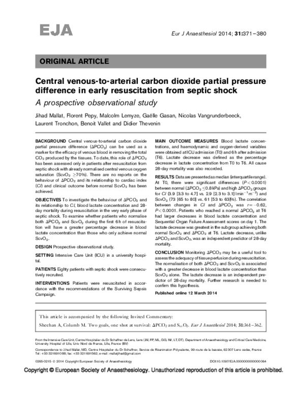 (PDF) Central venous-to-arterial carbon dioxide partial pressure ...