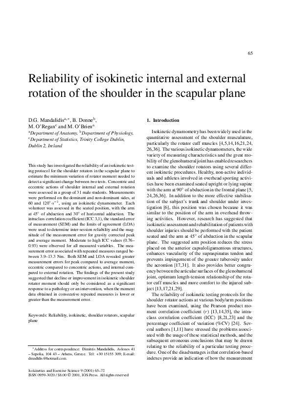 (PDF) Reliability of isokinetic internal and external rotation of the ...