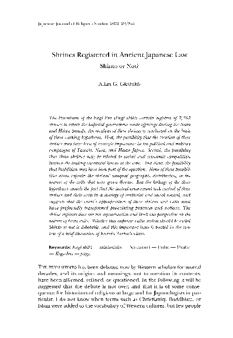 (PDF) Shrines Registered in Ancient Japanese Law: Shinto or Not?