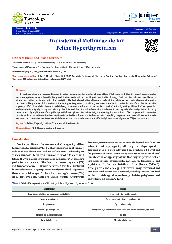 (PDF) Transdermal Methimazole for Feline Hyperthyroidism