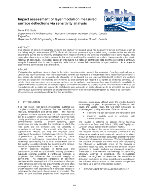 (PDF) Impact assessment of layer moduli on measured surface deflections via sensitivity analysis