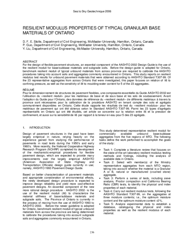 (PDF) Resilient Modulus Properties of Typical Granular Base Materials of Ontario