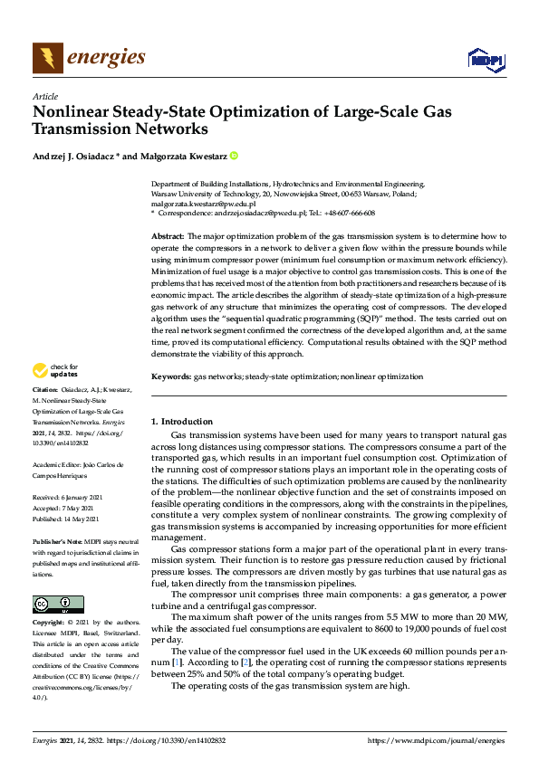 (PDF) Nonlinear Steady-State Optimization of Large-Scale Gas Transmission Networks