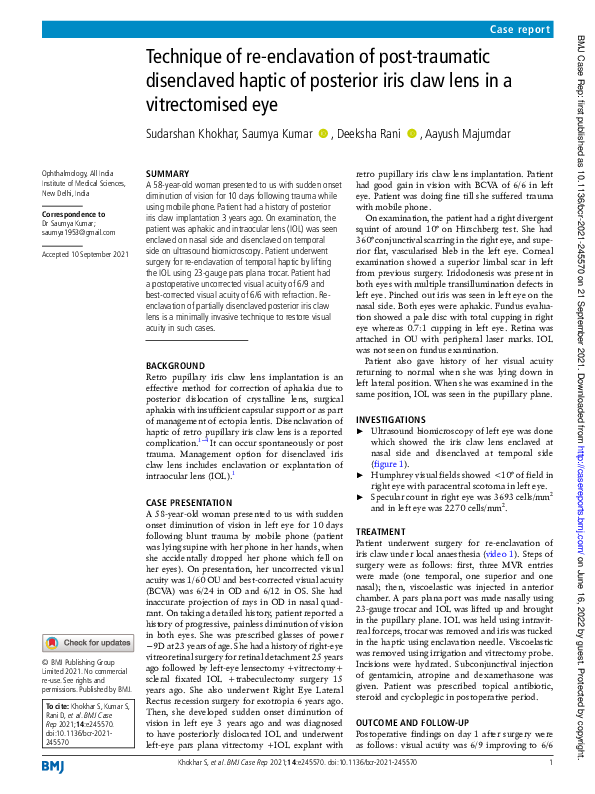 (PDF) Technique of re-enclavation of post-traumatic disenclaved haptic ...