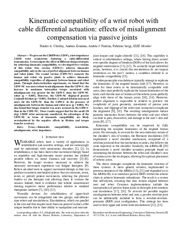 (PDF) Kinematic compatibility of a wrist robot with cable differential ...