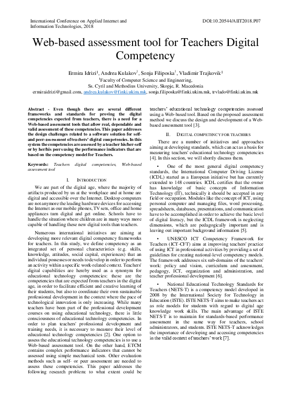 (PDF) Web-based assessment tool for Teachers Digital Competency
