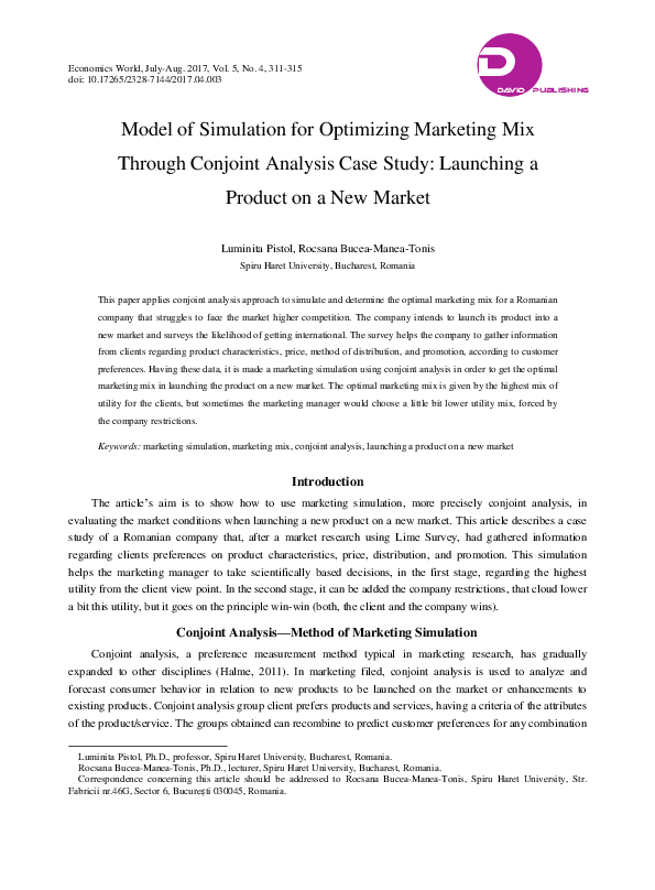 (PDF) Model of Simulation for Optimizing Marketing Mix Through Conjoint ...